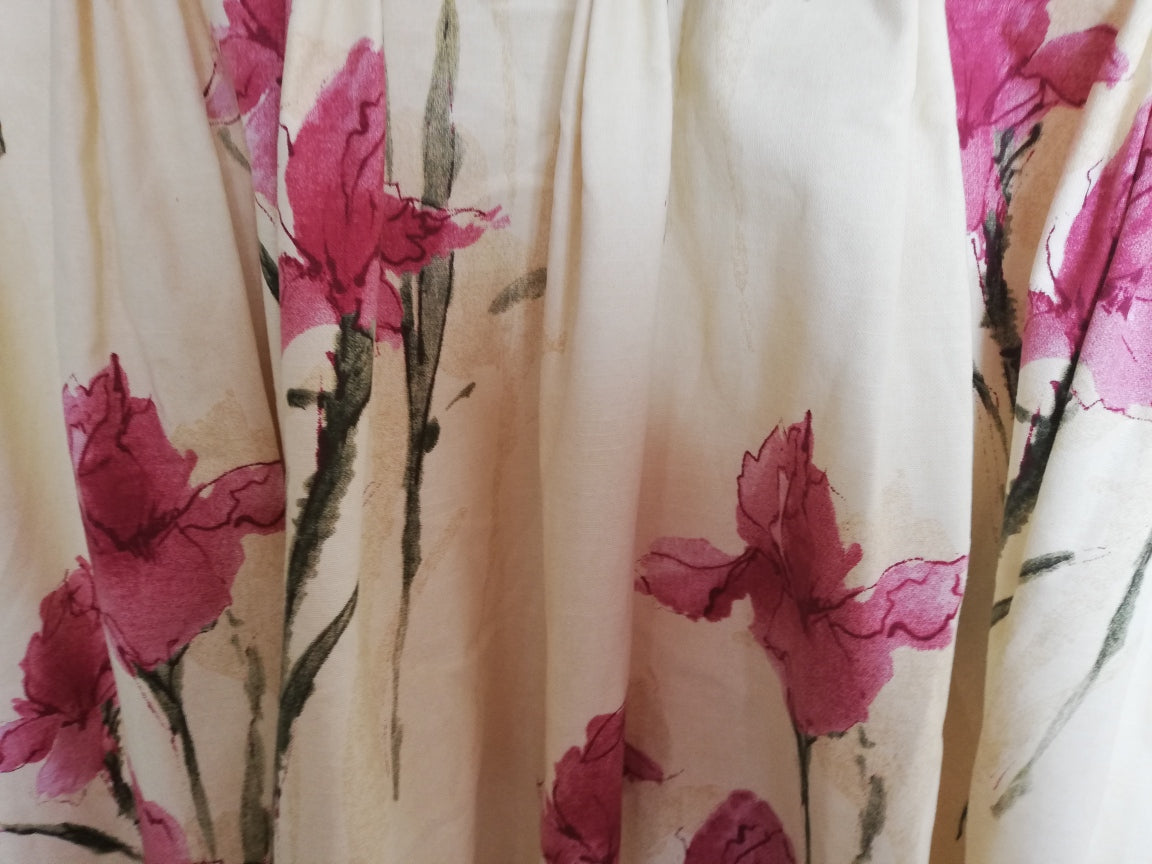 Pale yellow b/g with large pink flowers, lined, 3717b – THE CURTAIN ...