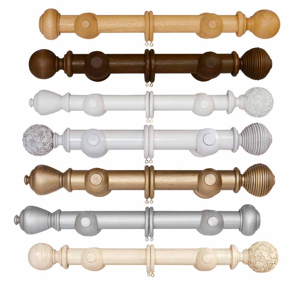 45mm Modern Country Wooden Pole Set - Choice of Finials & Finishes - 1 ...